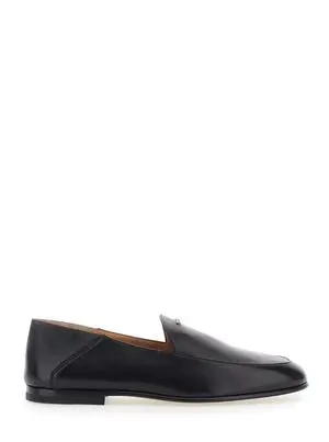 TOD'S Black Loafers With Logo Lettering Plate On The Front In Smooth Leather For - Multicolor