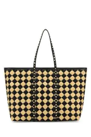 Valentino Garavani Embroidered Raffia Rockstud Shopping Bag - Multicolor
