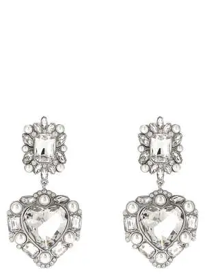 SELF-PORTRAIT Crystal Pearl Tiered Heart' Earrings - Silver