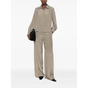 Gucci Gg Supreme Silk Palazzo Pants - Cream