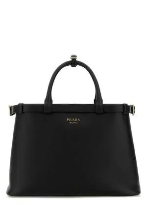 Prada Leather Medium Buckle Handbag - Black