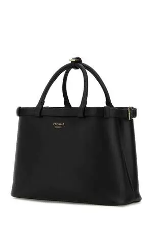 Prada Leather Medium Buckle Handbag - Black
