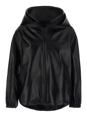 Balenciaga Black Jacket With Hood And Dropped Shoulders In Leather For - Multicolor