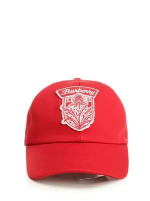 Burberry Embroidered Thistle Cotton Cap - Red