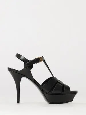 Saint Laurent Calfskin Leather Platform Sandals - Black
