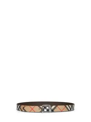 Burberry Sand Beige And Military Brown Reversible B Buckle Check Belt - Multicolor