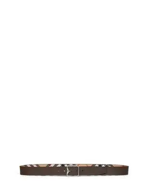 Burberry Sand Beige And Military Brown Reversible B Buckle Check Belt - Multicolor
