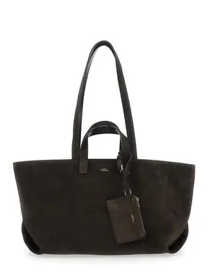 A.p.c. Le Drummer' Shopper With Four Handles And Lettering Logo On The Front In Suede - Brown
