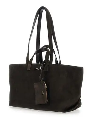 A.p.c. Le Drummer' Shopper With Four Handles And Lettering Logo On The Front In Suede - Brown