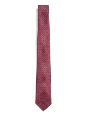 FERRAGAMO Red Monogram Print Silk Tie - Multicolor