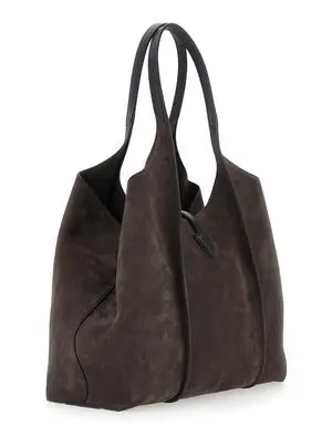 TOD'S Brown Shoulder Bag With Two Top Handles And T Plaque On The Front In Suede For - Multicolor
