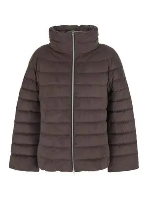 Herno Herno Women Brown Down Jacket With High Collar And Design In Faux Suede In Fabric For Women Multicolor