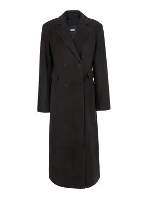 ROTATE BY BIRGER CHRISTENSEN Brown Double-breasted Coat With Wide Lapels In Suede - Multicolor