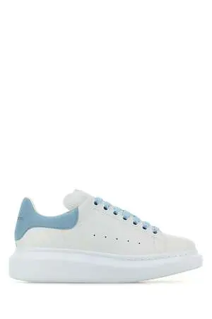 Alexander McQueen Leather Sneakers With Pastel Light Blue Suede Heel - White