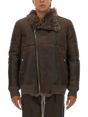 Rick Owens Leather Bomber Jacket - Gray