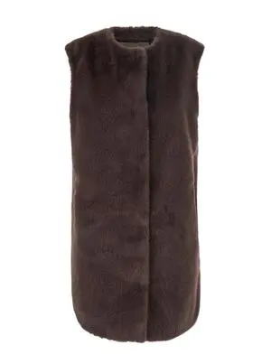 Herno Faux Fur Round Collar Vest - Brown