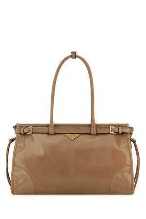 Prada Cappuccino Leather Shoulder Bag - Brown