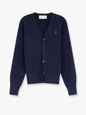 AMI Paris Wool Cardigan With Iconic Embroidery