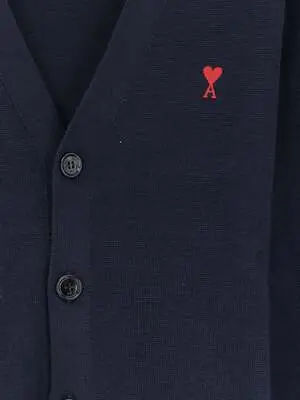 AMI Paris Wool Cardigan With Iconic Embroidery