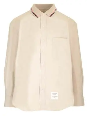 Thom Browne Stripe Cotton Flannel Oversized Shirt - White
