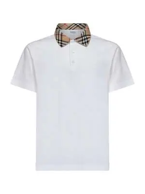 Burberry Burberry Men Chalk White Cotton Pique Polo Shirt With Check Collar Multicolor
