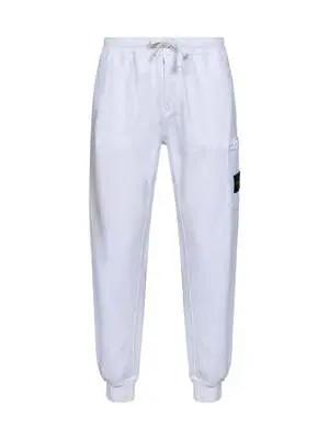 Stone Island White Organic Cotton Fleece Cargo Joggers - Multicolor