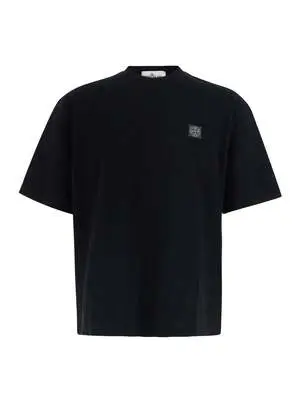 Stone Island Crew Neck Heavyweight With Short Sleeves And Patch, Tech Fabric - Black