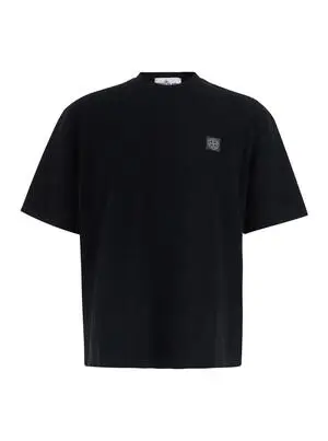 Stone Island Crew Neck Heavyweight With Short Sleeves And Patch, Tech Fabric - Black