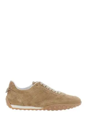 TOD'S Beige Low Top Sneakers With Logo Lettering On Tongue And Heel In Suede For - Multicolor