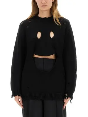 Moschino Virgin Wool Distressed Crewneck Sweater