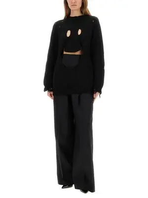 Moschino Virgin Wool Distressed Crewneck Sweater