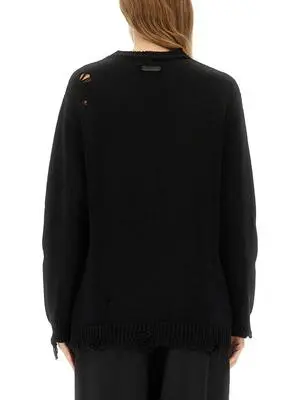 Moschino Virgin Wool Distressed Crewneck Sweater