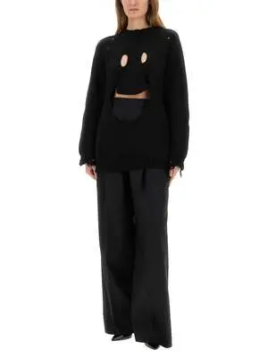 Moschino Virgin Wool Distressed Crewneck Sweater