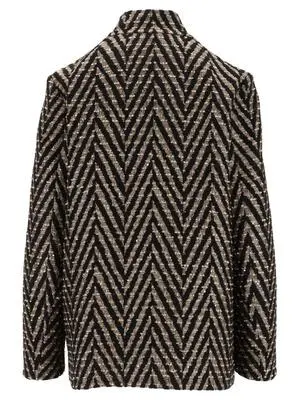 FORTE_FORTE Chevron Jacquard Oversized Jacket - Black