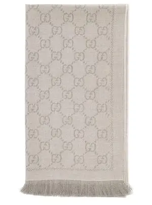 Gucci Gray Wool Gg Jacquard Motif Knit Scarf For - Multicolor