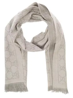 Gucci Gray Wool Gg Jacquard Motif Knit Scarf For - Multicolor