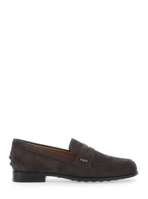 TOD'S Brown Loafers With Logo Lettering Plate On The Side In Leather For - Multicolor