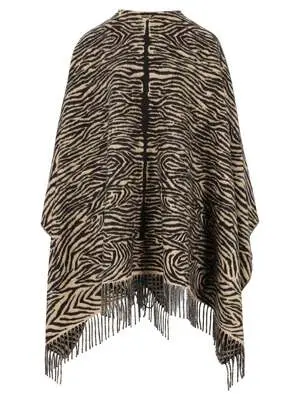 Fendi Wool Poncho With Animal Tiger Print