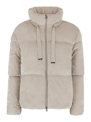 Herno Beige Jacket With High Collar And Long Sleeves In Velvet Effect Fabric - Multicolor