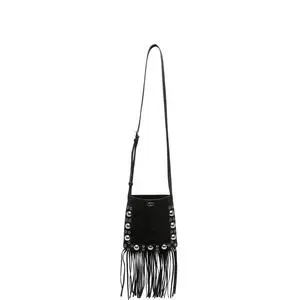 Valentino Garavani Suede Shoulder Bag With Silver-tone Studs And Fringe - Black
