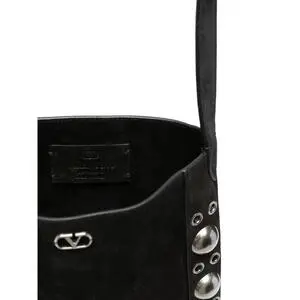 Valentino Garavani Suede Shoulder Bag With Silver-tone Studs And Fringe - Black