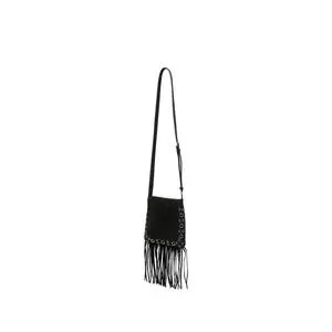 Valentino Garavani Suede Shoulder Bag With Silver-tone Studs And Fringe - Black