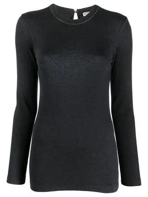 Brunello Cucinelli Chain Collar Long-sleeved Fitted Top - Gray