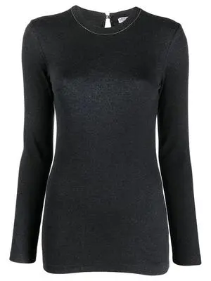 Brunello Cucinelli Chain Collar Long-sleeved Fitted Top - Gray