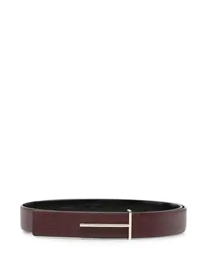 TOM FORD Grained Leather And Spazzolato Leather Slim T Belt - Red