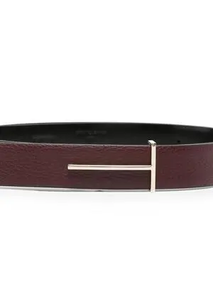TOM FORD Grained Leather And Spazzolato Leather Slim T Belt - Red