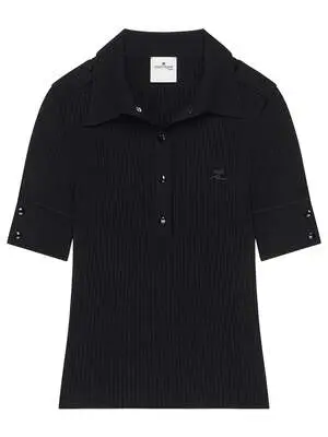 COURREGES Rib Knit Short-sleeved Polo - Black
