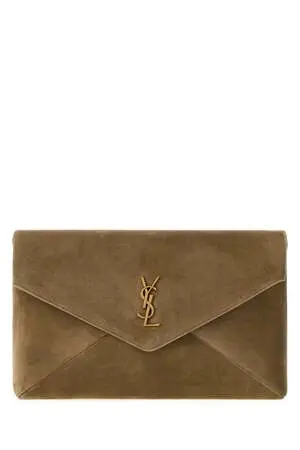 Saint Laurent Cappuccino Suede Large Envelope Clutch