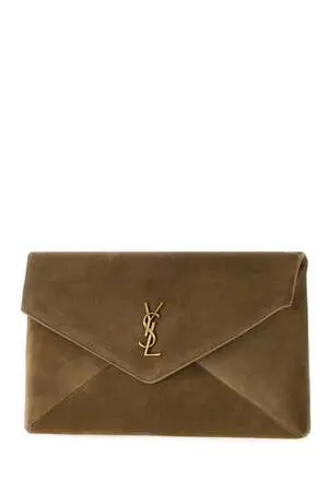 Saint Laurent Cappuccino Suede Large Envelope Clutch