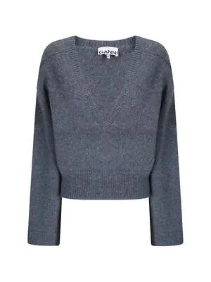 GANNI Melange Mohair Deep V-neck